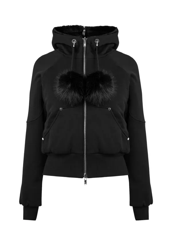 Moose Knuckles Cropped Zip-up Hoodie With Fur Pompoms - Black