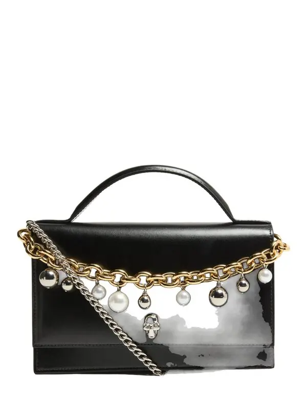 Alexander McQueen Smooth Leather Shoulder/crossbody Bag With Decorative Chain Strap - Black