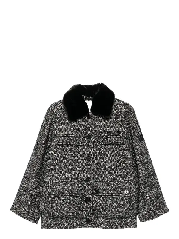 ERMANNO FIRENZE Sequin-embellished Herringbone Cropped Jacket - Black