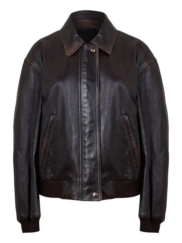Prada Leather Bomber Jacket - Black