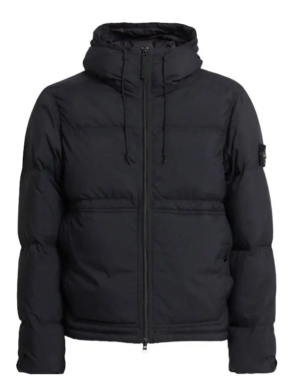Stone Island Hooded Drawstring Down Jacket - Black