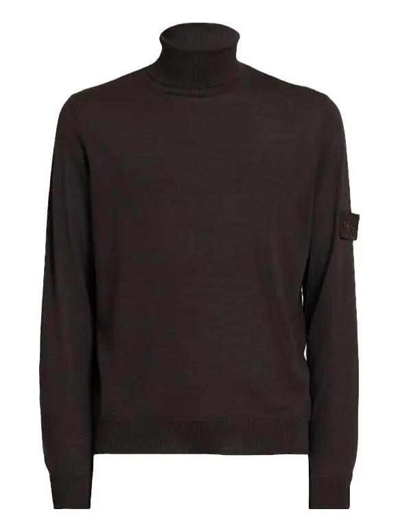 Stone Island Turtleneck Long Sleeve Knit Sweater With Appliqu - Black