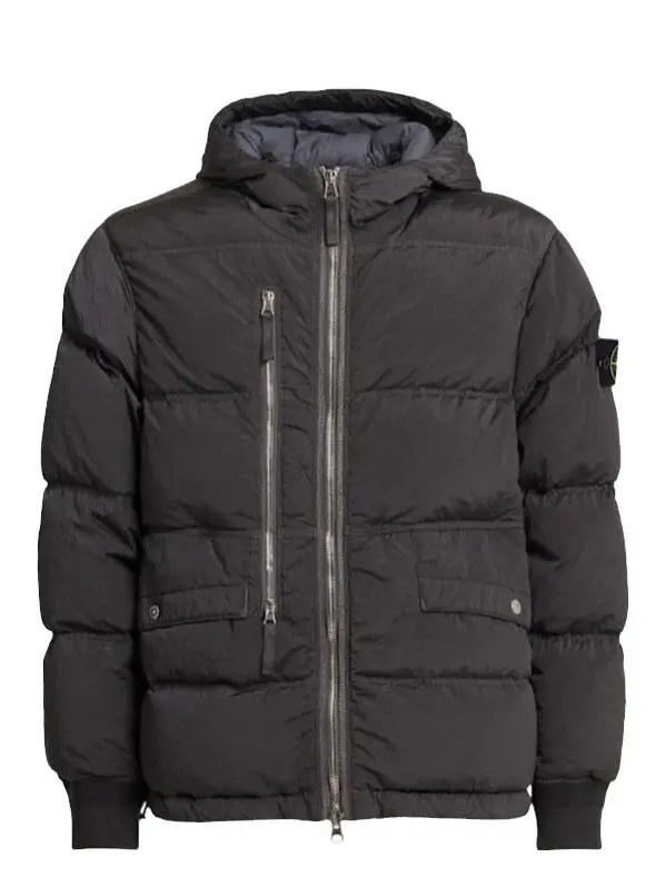 Stone Island Short Quilted Down Jacket With Hood - Black