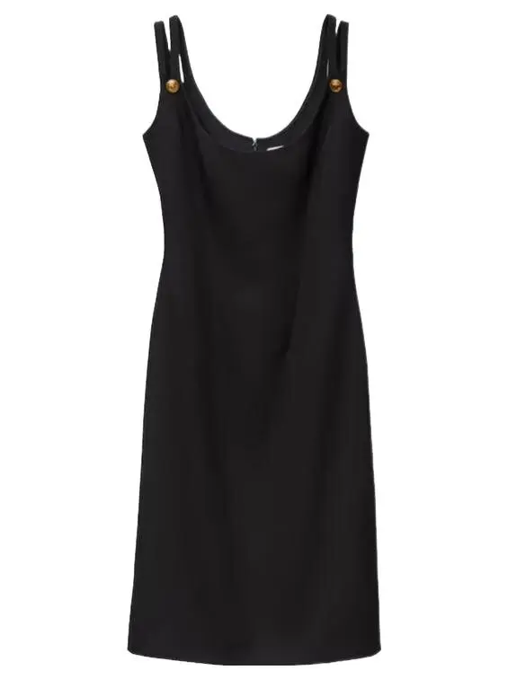 Versace Wool Grain-de-poudre Midi Dress With Medusa Hardware - Black