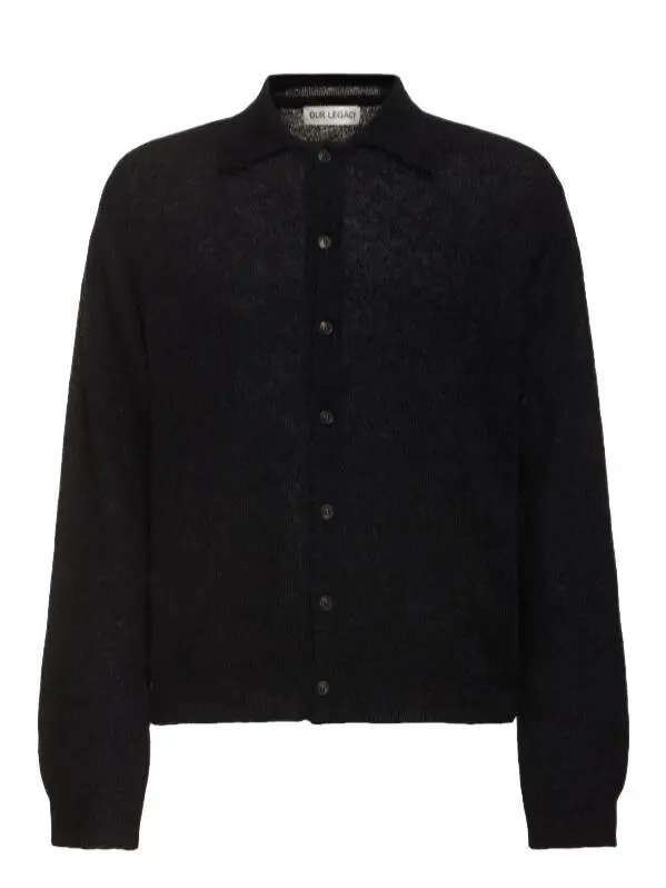 Our Legacy Ribbed Collar Knit Sweater With Front Button Closure - Black