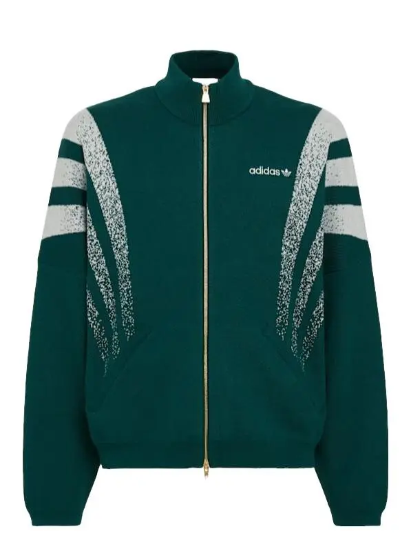 ADIDAS ORIGINALS Zip Up Knit Sweater With Graphic Details - Green