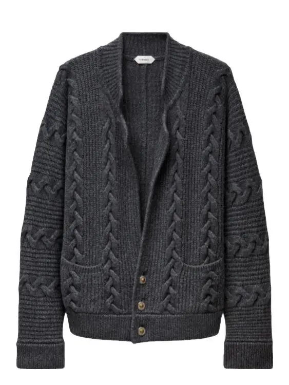 Versace Wool-cashmere Knit Cardigan With Medusa Buttons - Grey
