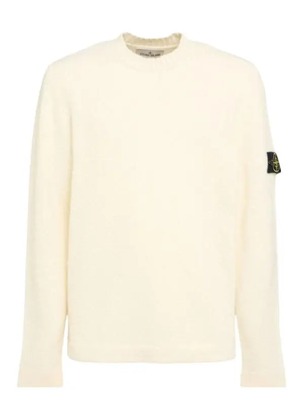 Stone Island Crew Neck Long Sleeve Knit Sweater - White