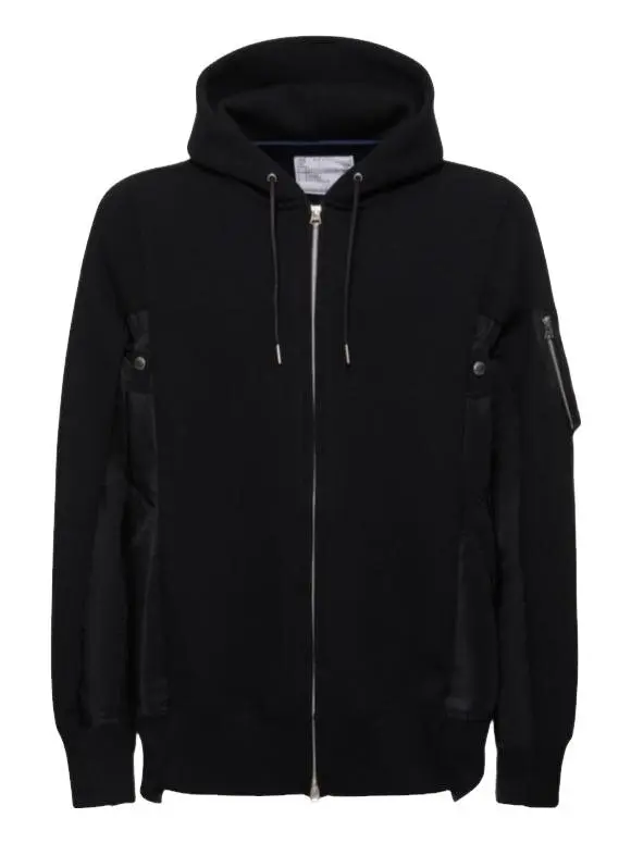 Sacai Drawstring Knit Zip-up Hoodie - Black