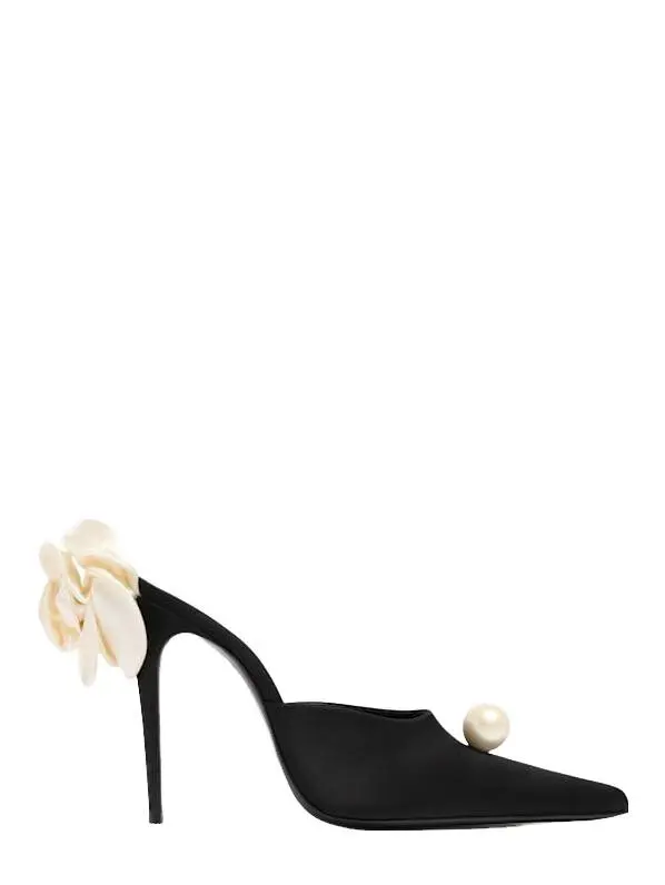 Magda Butrym Pointed Toe Stiletto Mules With Floral Appliqu - Black