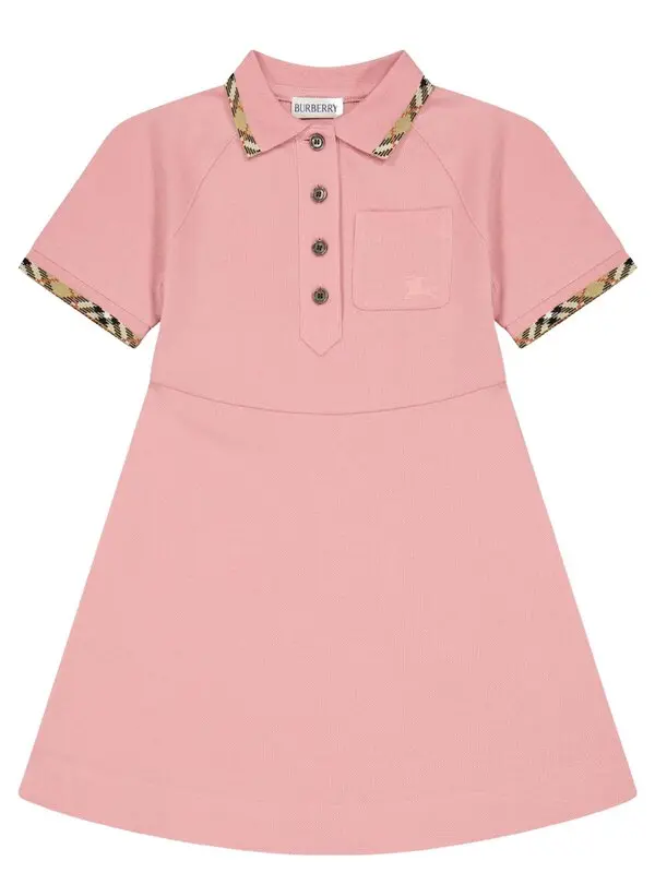 Burberry Polo Shirt Dress With Check Trim - Pink