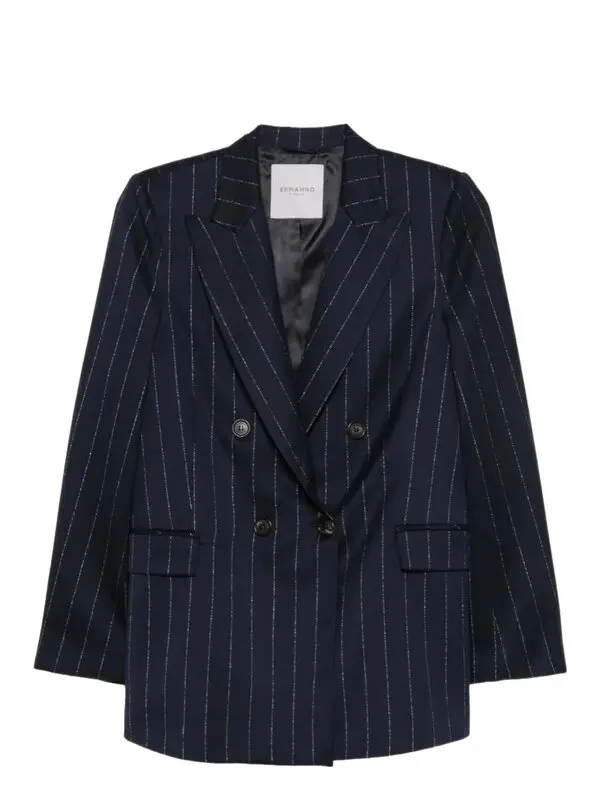 ERMANNO FIRENZE Double-breasted Pinstriped Blazer - Blue