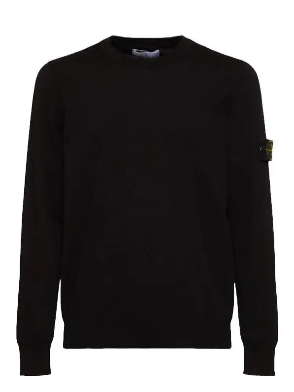 Stone Island Crewneck Long Sleeve Knit Sweater - Black