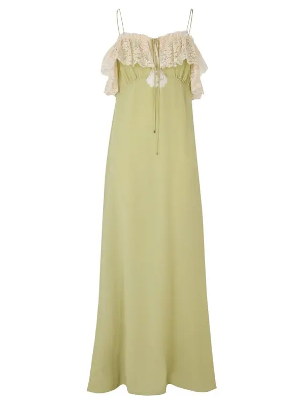 Chloé Lace Trimmed Maxi Dress - Green