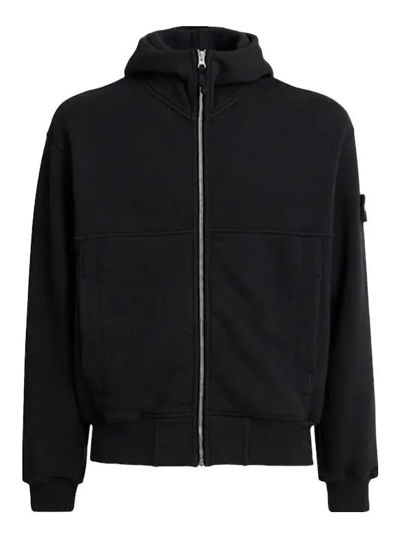 Stone Island Hooded Zip-up Coat - Black