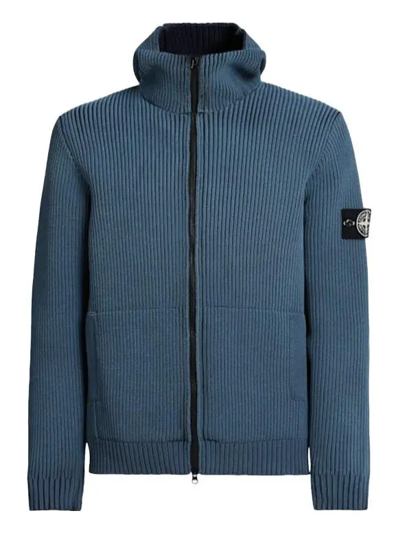 Stone Island Turtleneck Front-zip Knit Sweater - Blue