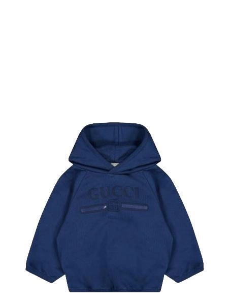 Gucci Raglan Sleeve Hooded Sweatshirt With Chest Logo - Blue