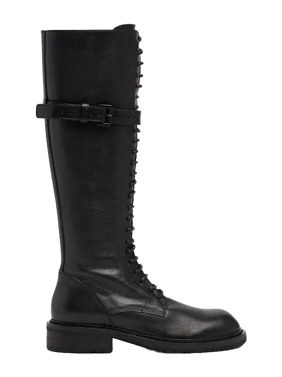 ANN DEMEULEMEESTER Knee-high Lace-up Boots With Buckle Detail - Black