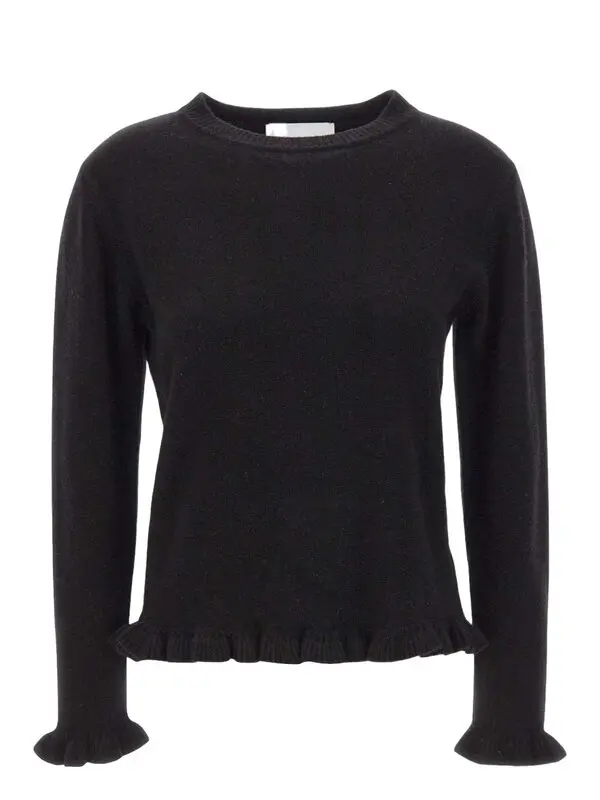 KAOS Ruffled Hem Knitted Sweater - Black