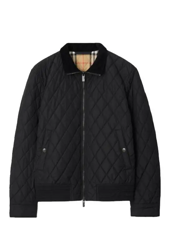 Burberry Quilted Nylon Bomber Jacket With Check Lining - Black
