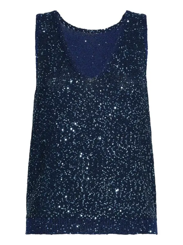 Max Mara Sequin Embellished Sleeveless Top - Blue