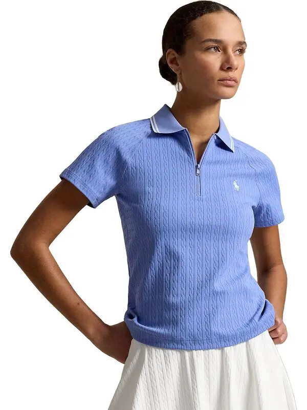Ralph Lauren Cable Jacquard Quarter-zip Polo Shirt - Blue Mist/ceramic White Multi