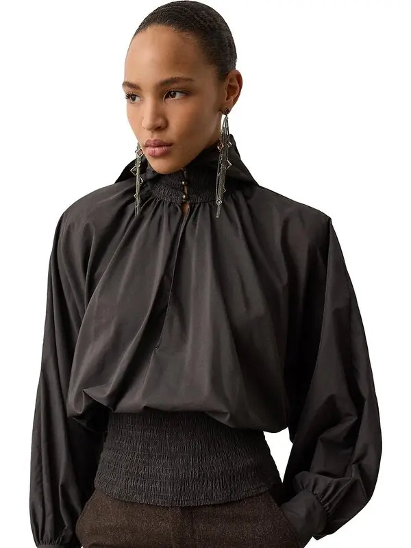 Ralph Lauren Graysen Hooded Poplin Top - Chocolate