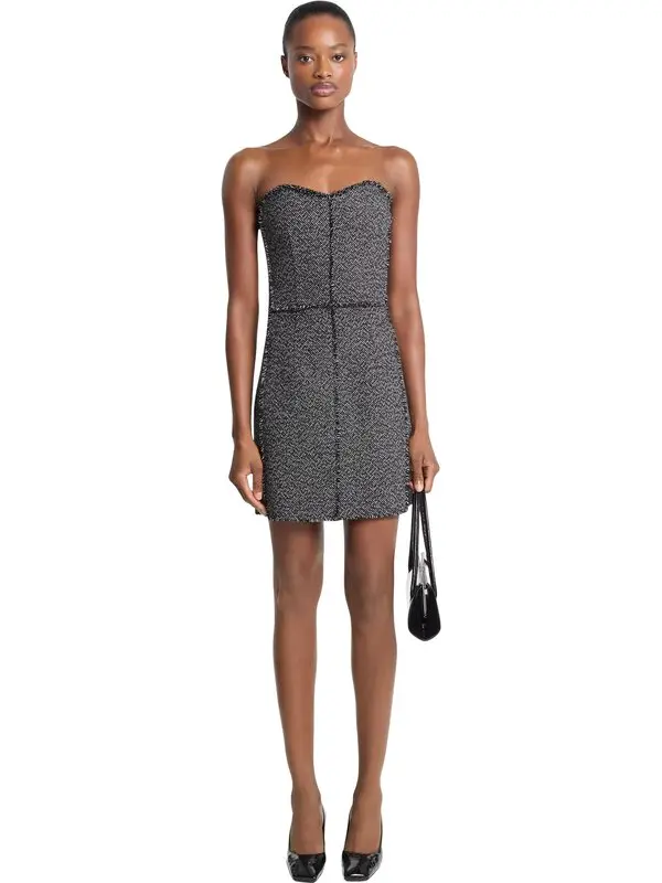 Michael Kors Frayed Crosshatch Tweed Sweetheart Mini Dress - Black