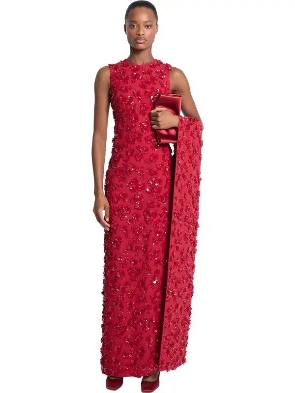 Michael Kors Hand-embroidered Floral Double Crepe Sablé Gown - Red
