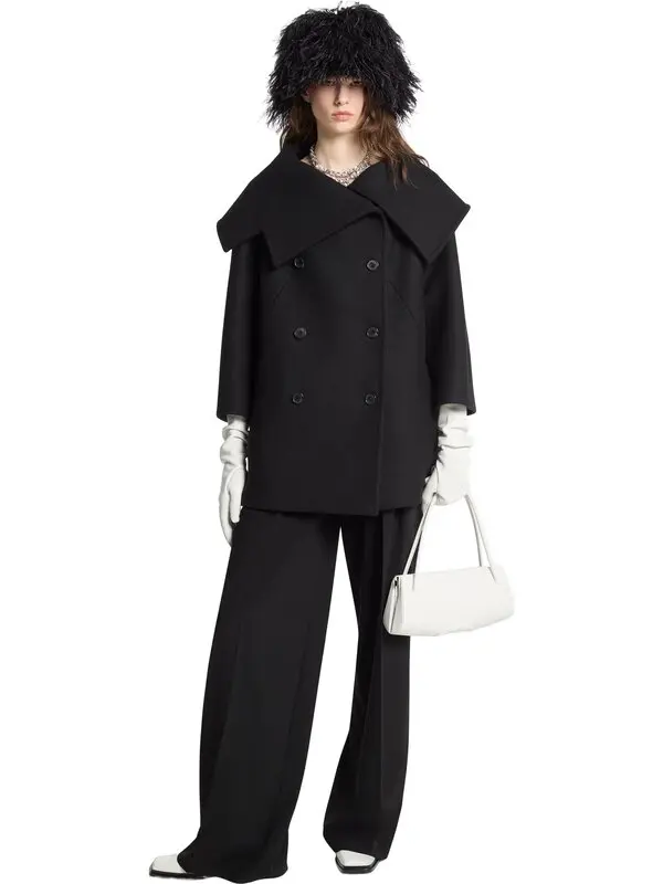 Michael Kors Double Breasted Wool Melton Peacoat - Black