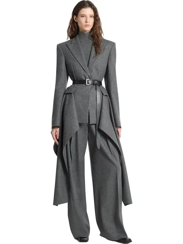 Michael Kors Wool Flannel Belted Cascade Blazer - Grey