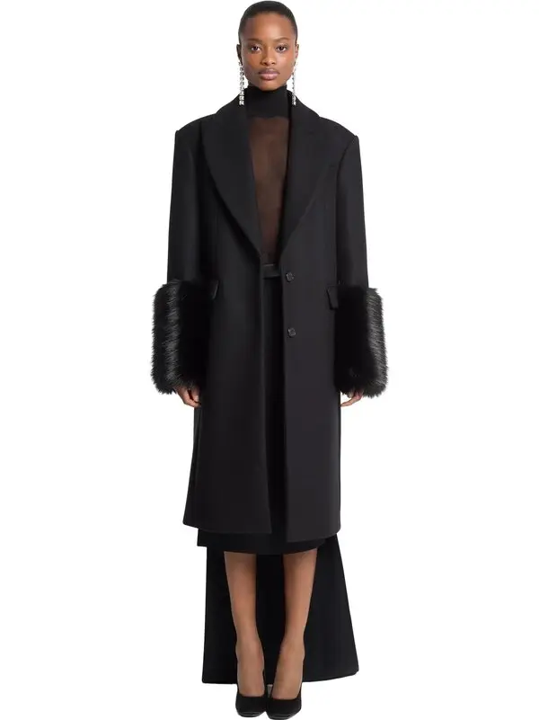 Michael Kors Wool Melton Chesterfield Coat With Faux Fur Trim - Black
