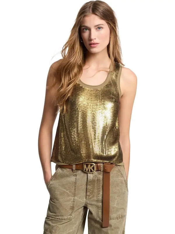 Michael Kors Sequined Georgette Tank Top - Green