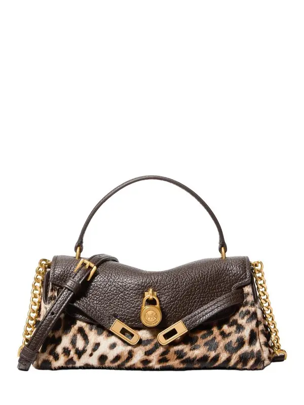 Michael Kors Hamilton Moderne Extra-small Leather And Leopard Print Calf Hair Slouchy Crossbody Bag - Brown