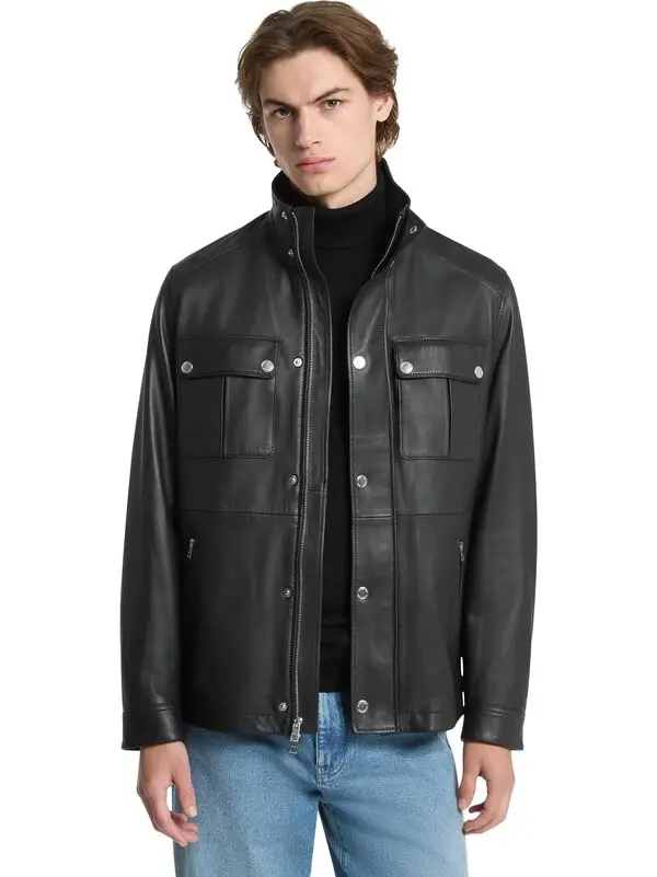 Michael Kors Leather Utility Jacket - Black