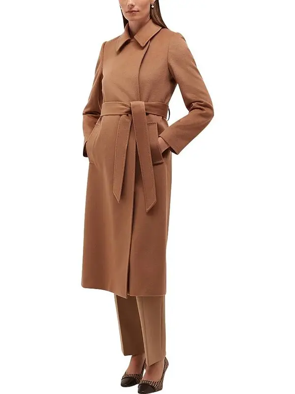 HOBBS LONDON Livia Wool Coat With Tie Detail - Dark Camel
