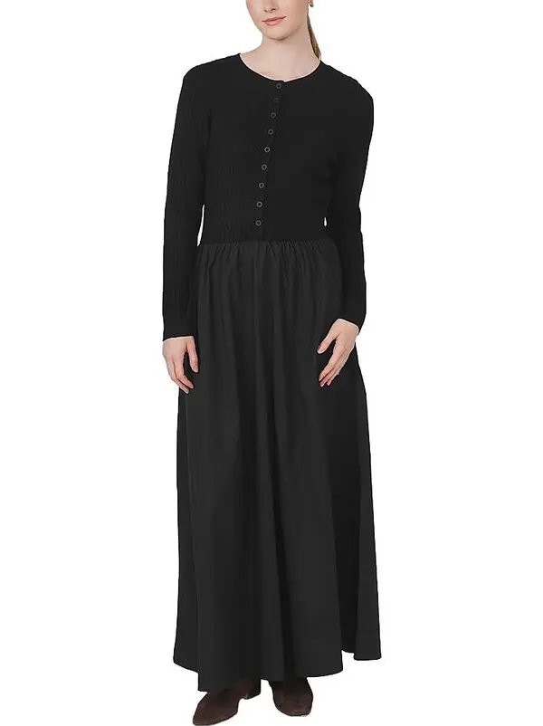 POINT Mixed Media Maxi Dress - Black
