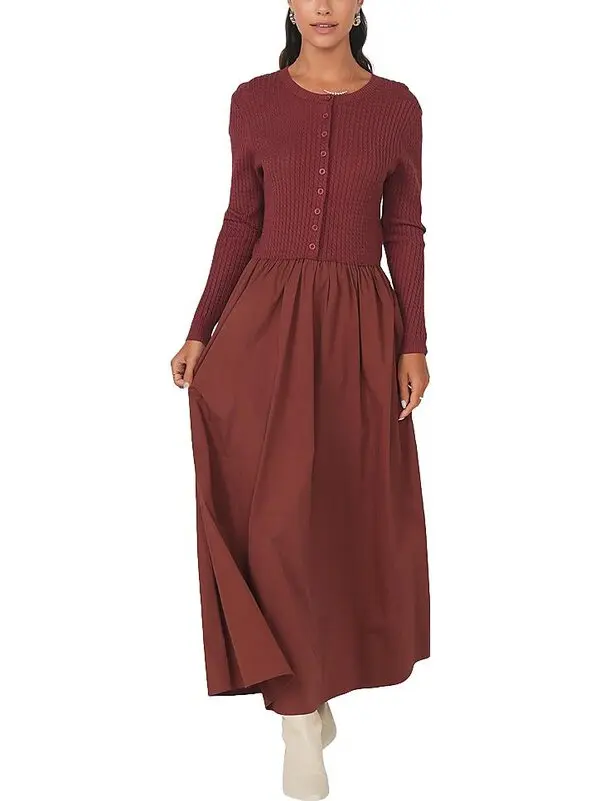POINT Mixed Media Maxi Dress - Dark Rust