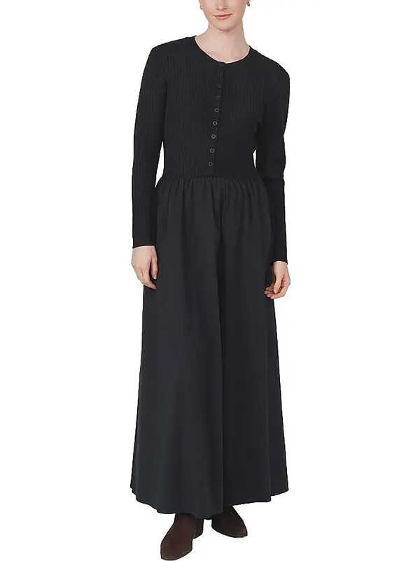 POINT Mixed Media Maxi Dress - Navy