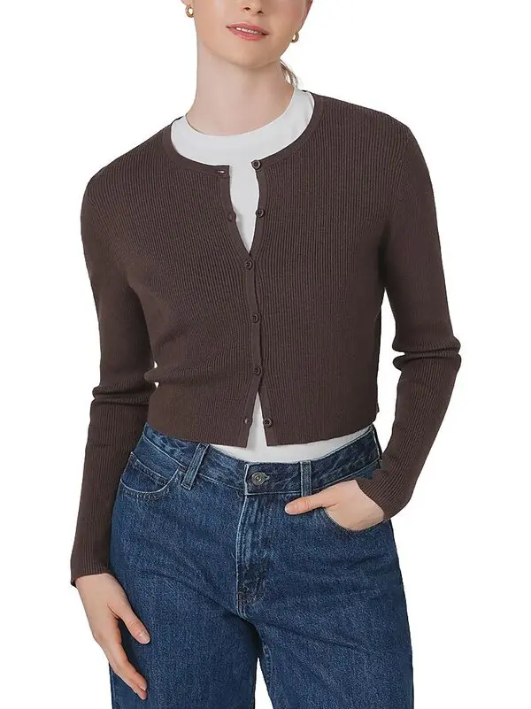 POINT Classic Cropped Cardigan - Chocolate