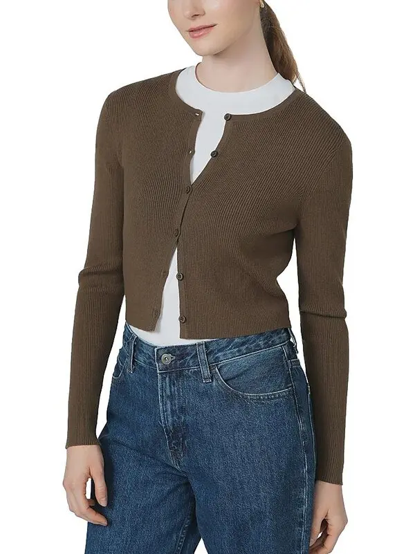 POINT Classic Cropped Cardigan - Dark Olive