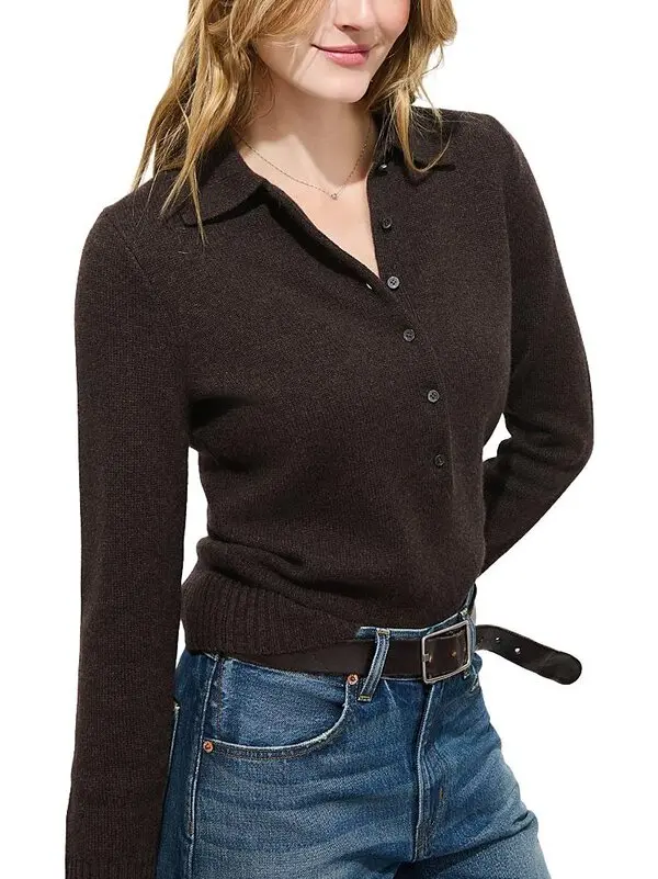 ALEX MILL Park Cashmere Polo Sweater - Espresso