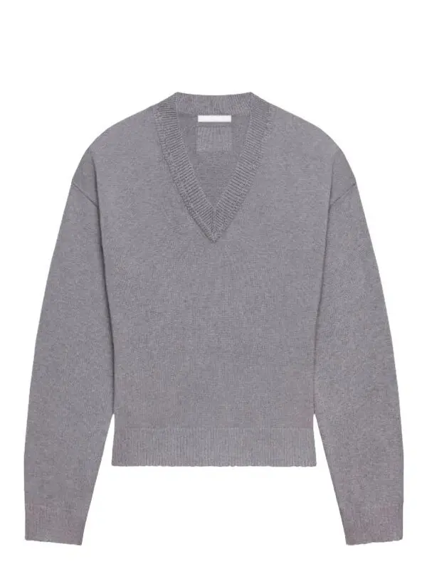 Helmut Lang Oversized Distressed V-neck Pullover - Gray Blend