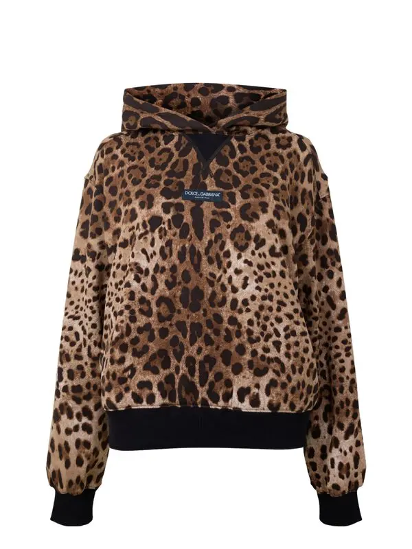 Dolce & Gabbana Leopard Print Pullover Hoodie - Black