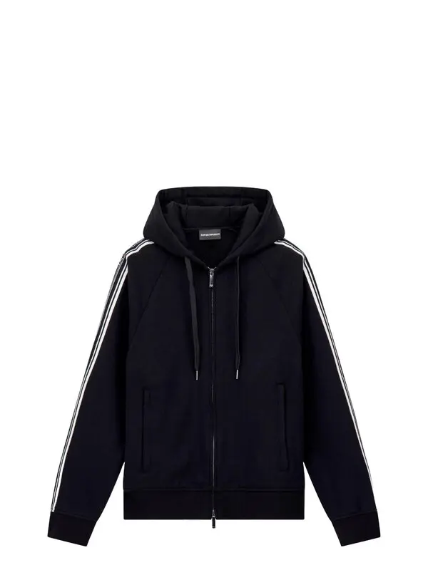 Emporio Armani Full-zip Hoodie With Side Stripe Detail - Black