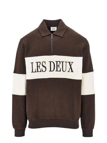 LES DEUX Half-zip Long-sleeve Sweatshirt With Ribbed Details - Black