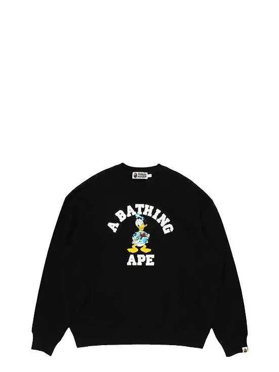 A BATHING APE X Disney Donald Duck College Crewneck Sweatshirt - Black