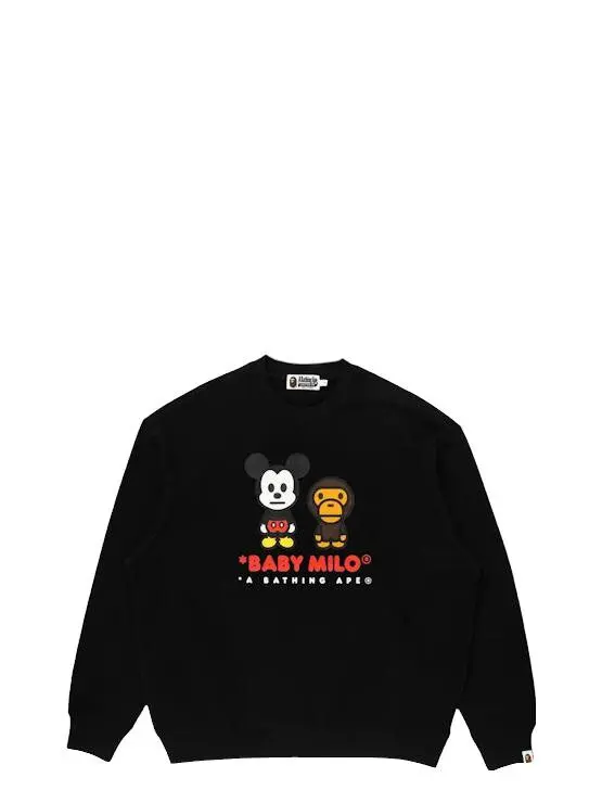 A BATHING APE X Disney Mickey Mouse Baby Milo Relaxed Fit Crewneck Sweatshirt - Black