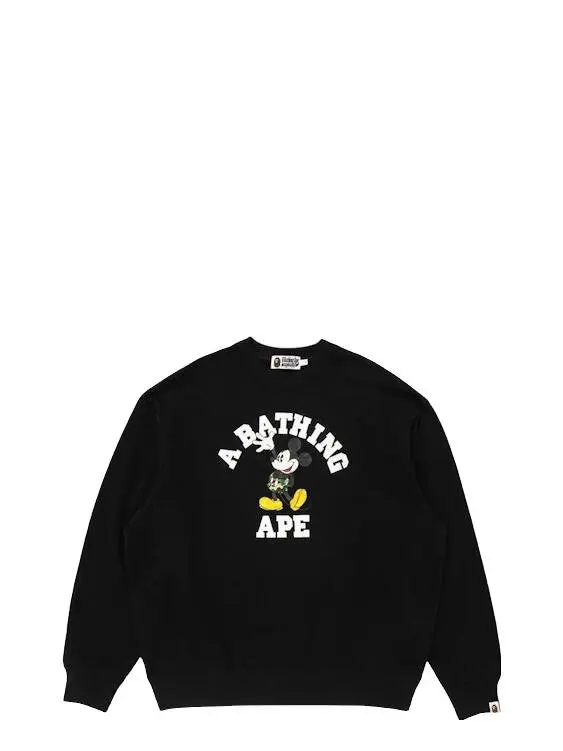 A BATHING APE X Disney Mickey Mouse College Crewneck Sweatshirt - Black