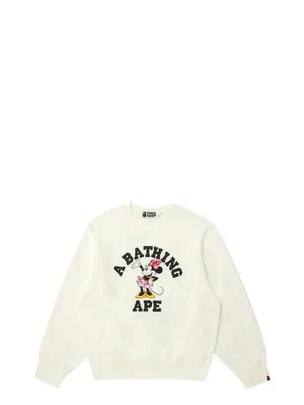 A BATHING APE X Disney Minnie Mouse College Crewneck Sweatshirt - Ivory